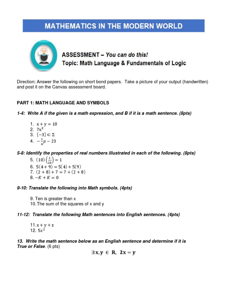 CS ASSESSMENT - Math Language and Logic | Download Free PDF | Syntax ...
