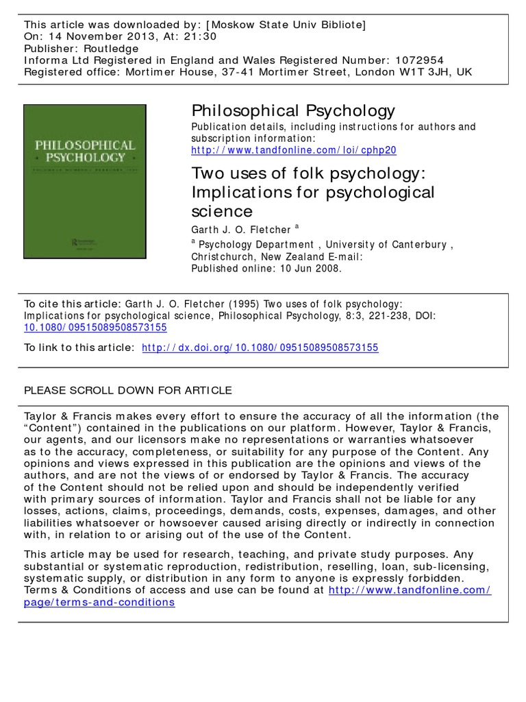 Folk and Implication in Psychology | PDF | Psychology | Theory