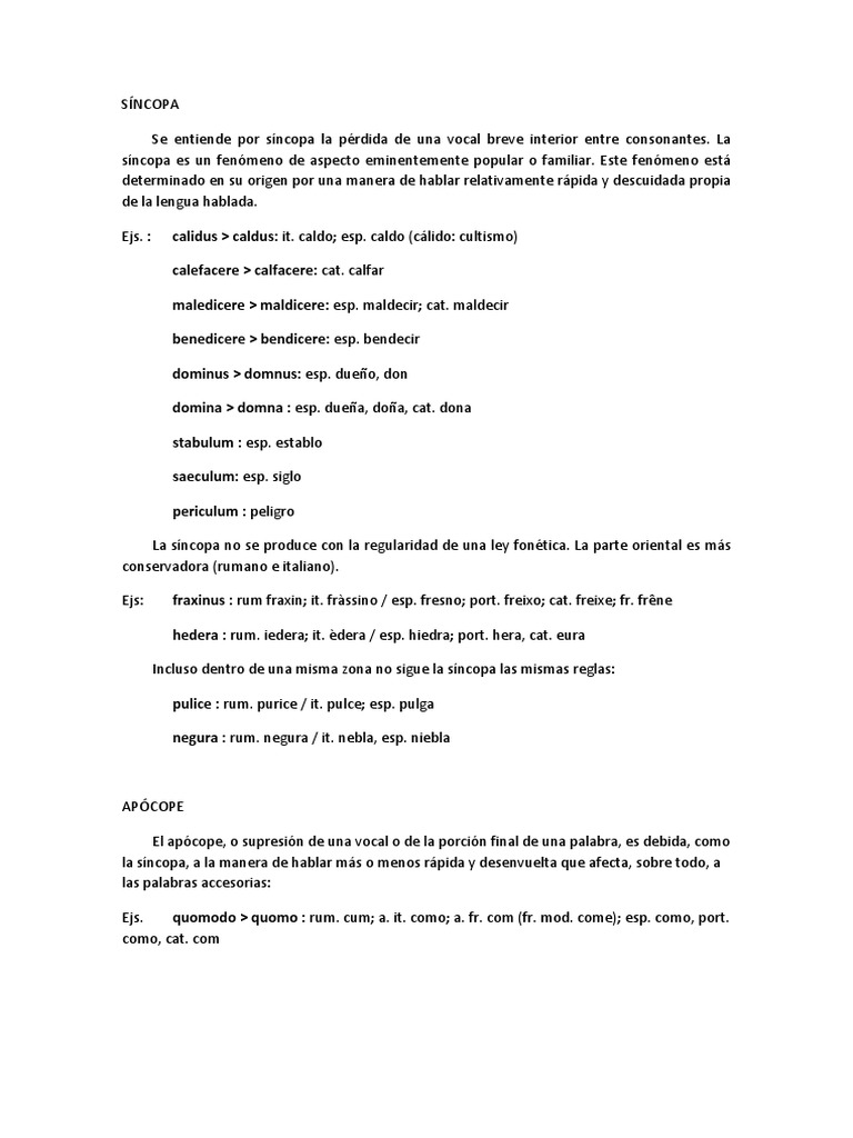 Síncopa | PDF | Lengua española | Comunicación oral