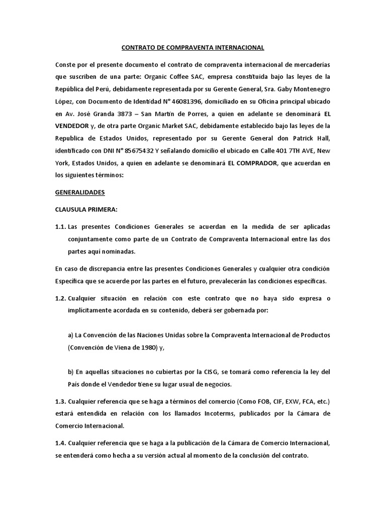 CONTRATO DE COMPRAVENTA INTERNACIONAL - Cafe | PDF | El comercio ...