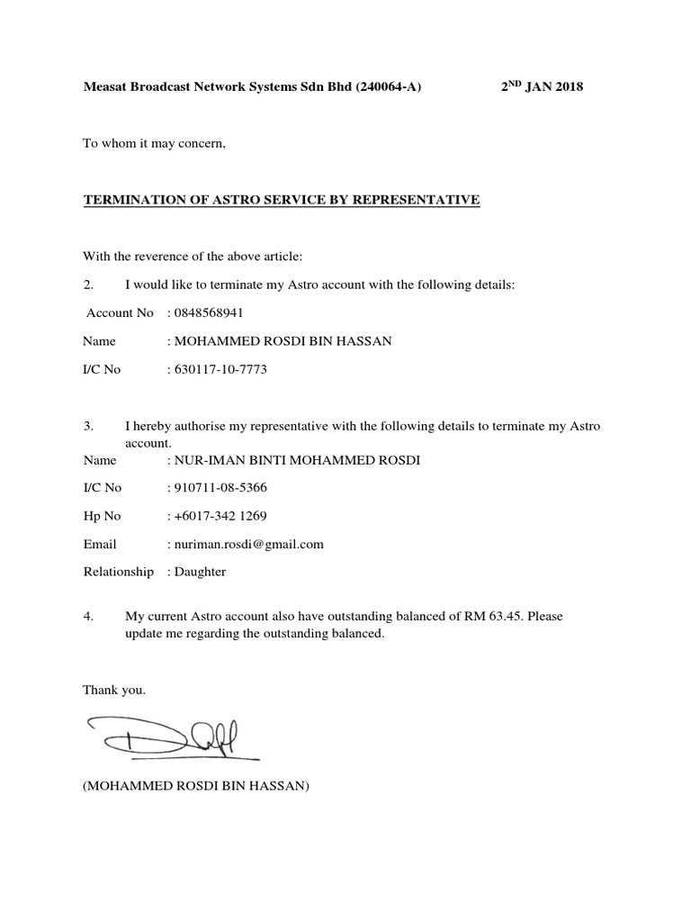 Termination of Astro Service Request | PDF | Finance & Money Management