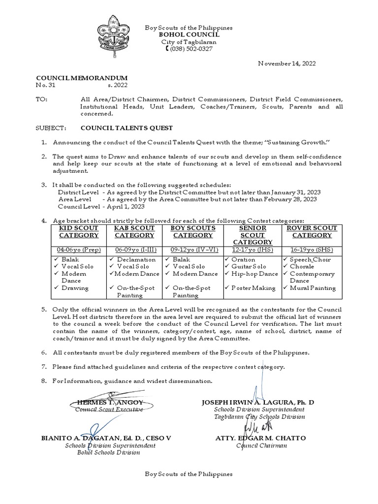 2022 31 Council Talents Quest and Guidelines | PDF | Dances | Choir