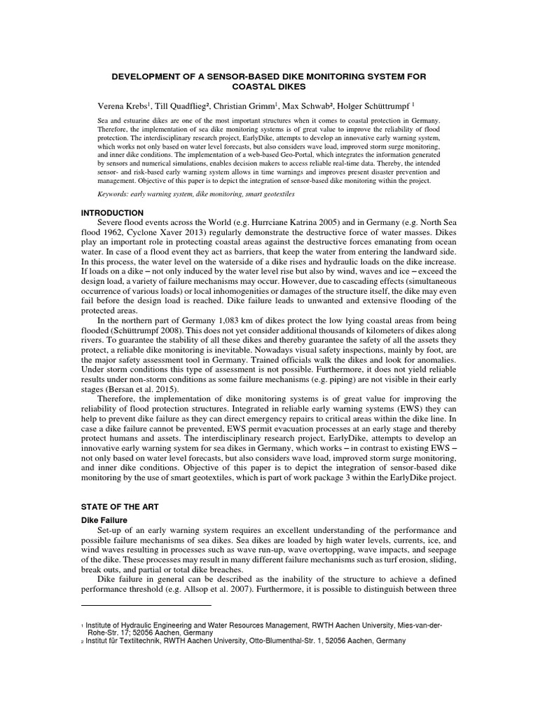 Sensor-Based Dike Monitoring System For Coastal Dikes. | PDF | Levee | Flood