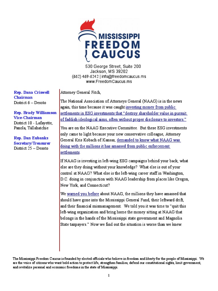 Mississippi Freedom Caucus Letter | PDF | Social Science