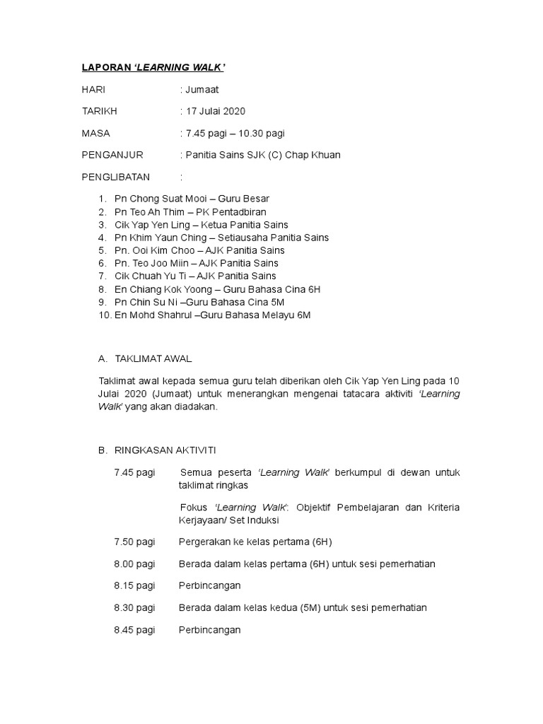 Laporan Learning Walk | PDF | Karier & Perkembangan
