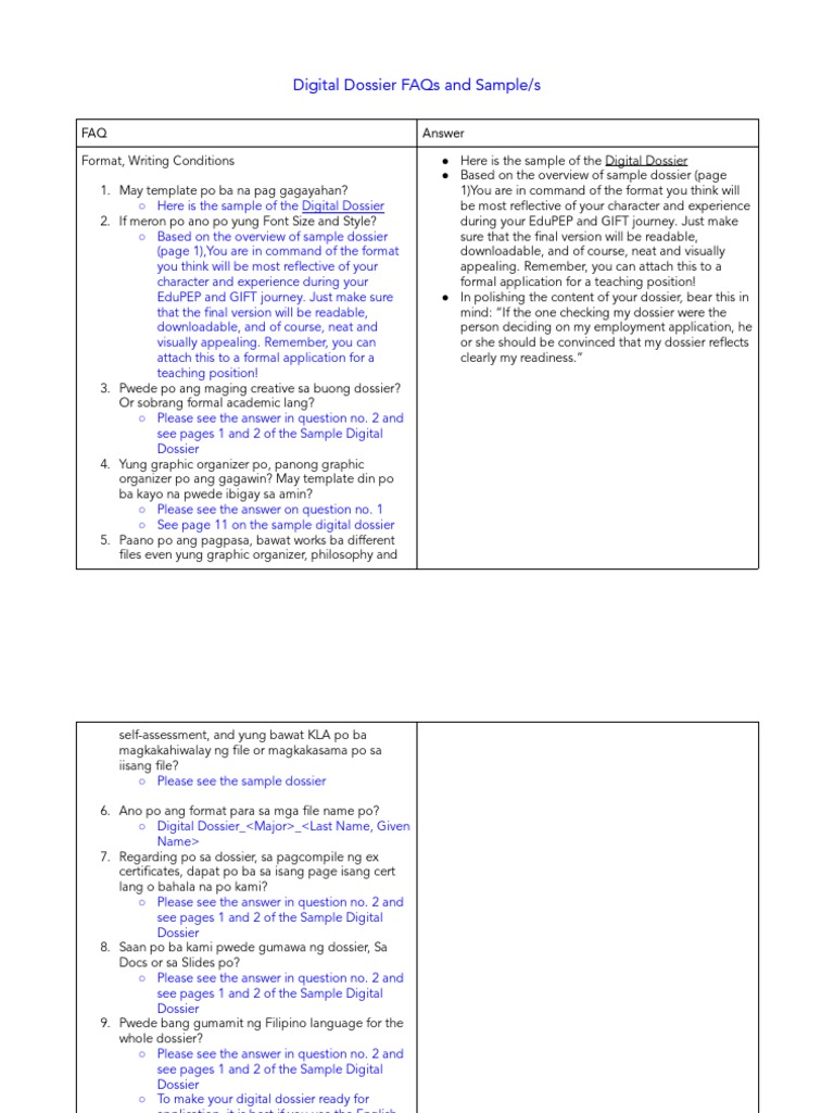 Digital Dossier FAQs and Sample - S | PDF | Cognitive Science | Learning