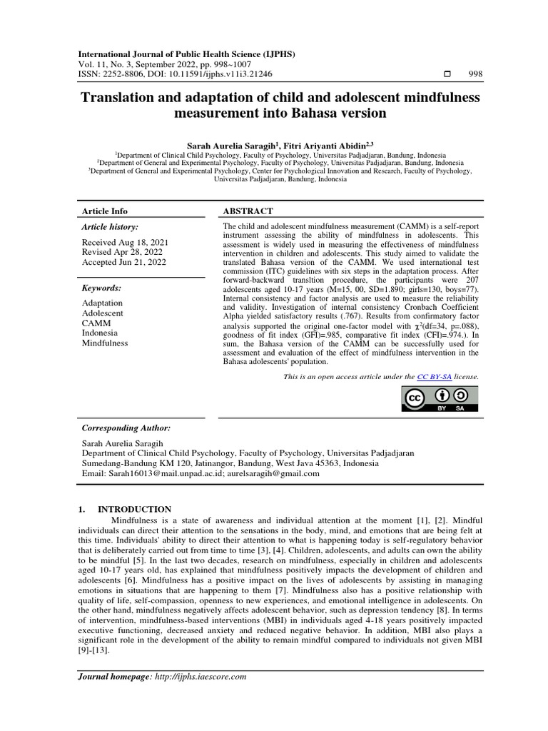 Translation and Adaptation of Child and Adolescent Mindfulness ...