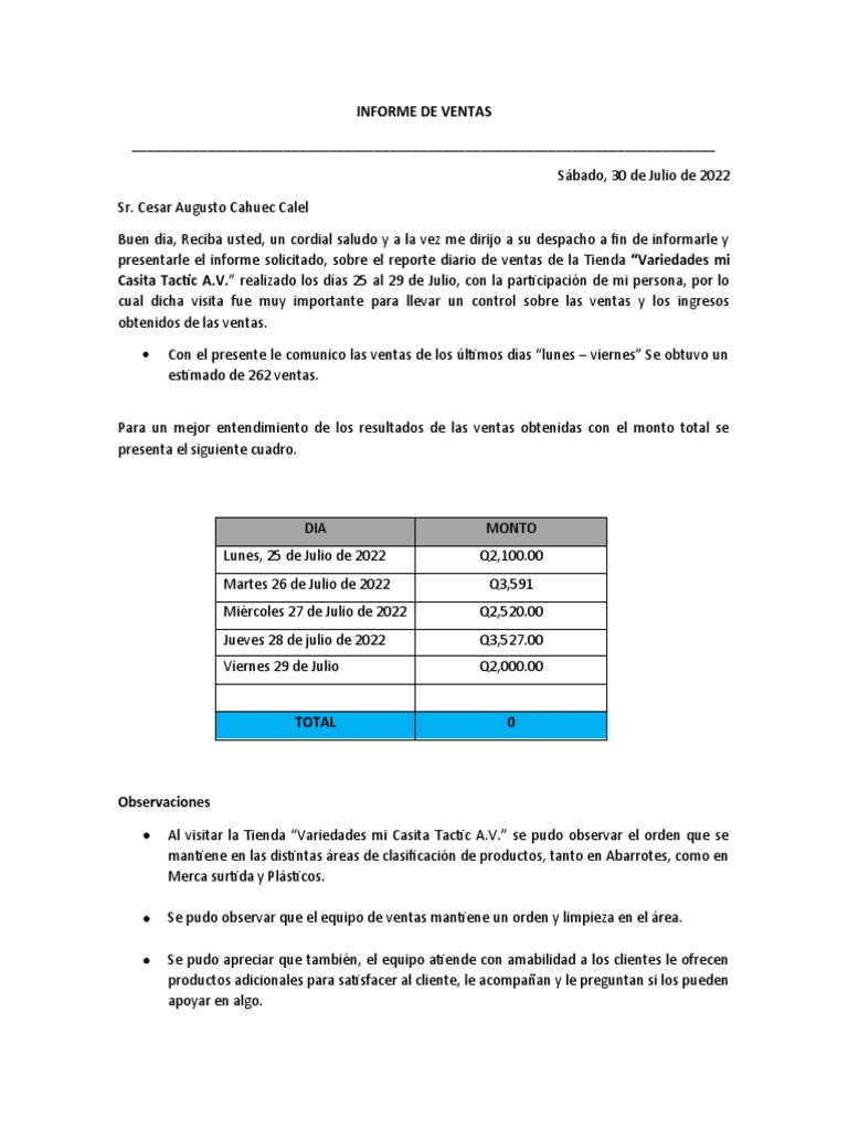 Informe de Ventas | PDF