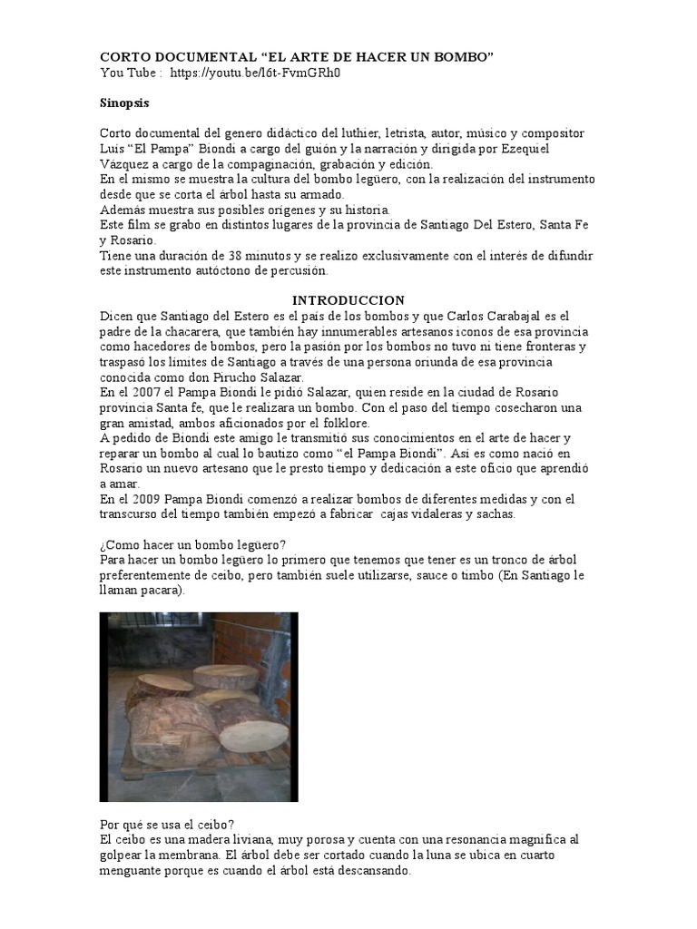 Resumen Documental El Arte de Hacer Un Bombo | PDF | Instrumentos musicales