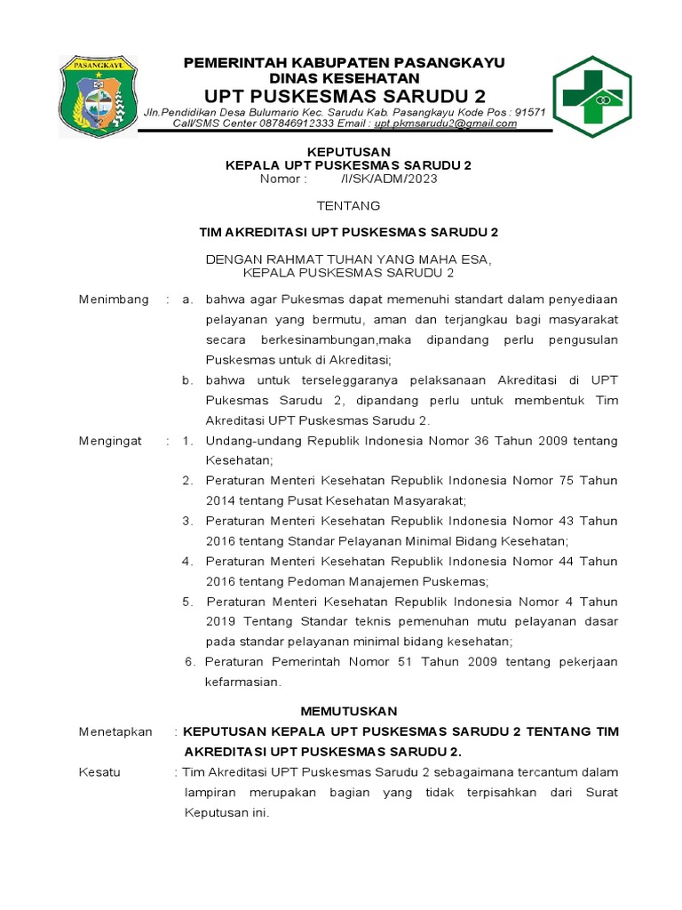 Tim Akreditasi Puskesmas Sarudu 2 | PDF