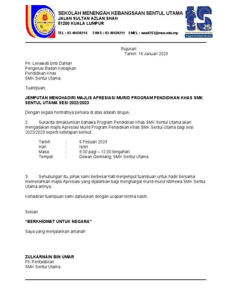 Surat Jemputan Apresiasi | PDF