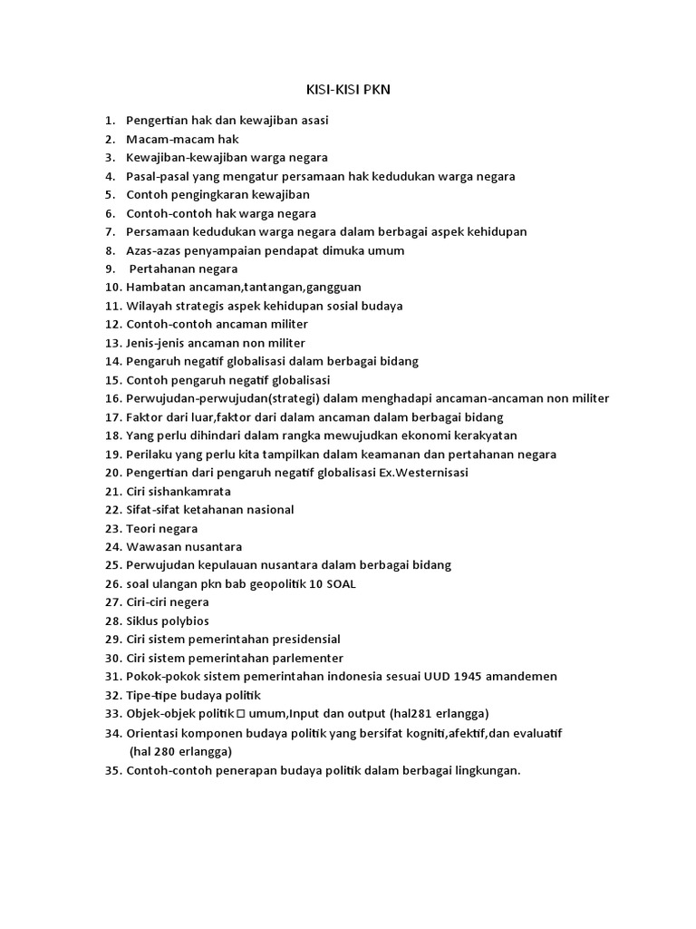 Kisi-Kisi PKN | PDF