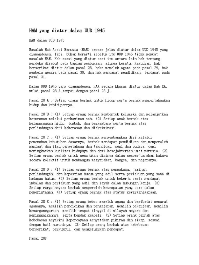 HAM dalam UUD 1945: Pasal 28A-J | PDF