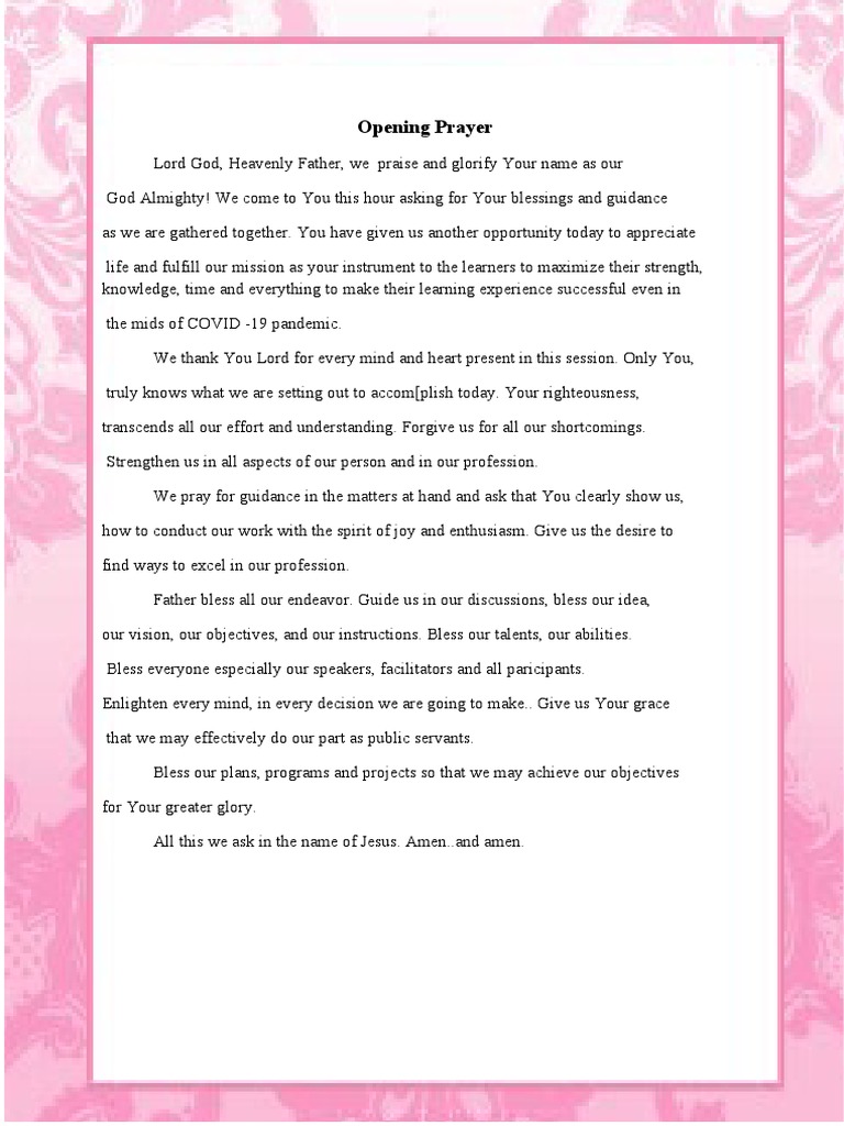 Opening Prayer For Seminar 1 | PDF