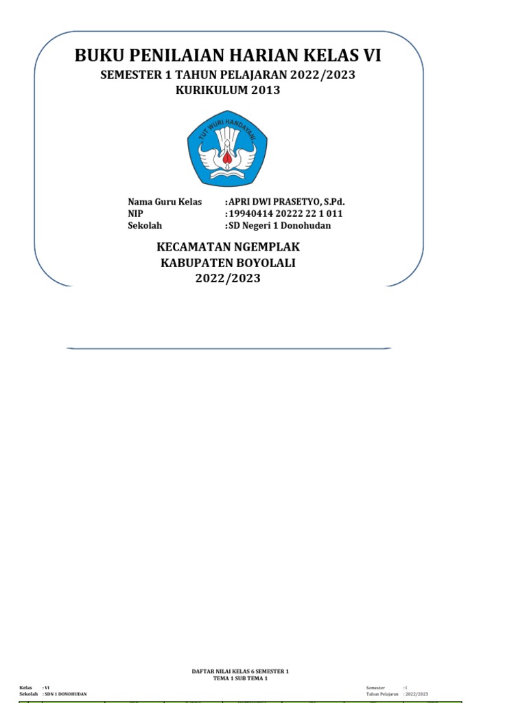 Daftar Nilai Harian Kurtilas Kelas 6 | PDF Daftar Nilai Harian Kurtilas Kelas 6 | PDF
