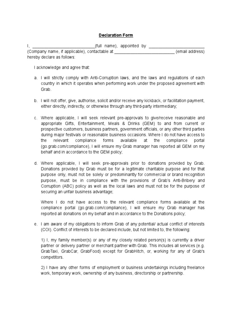 FTT COI Declaration Form | PDF | Employment | Business