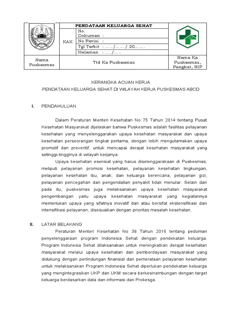 Contoh Kak Pendataan Pispk | PDF