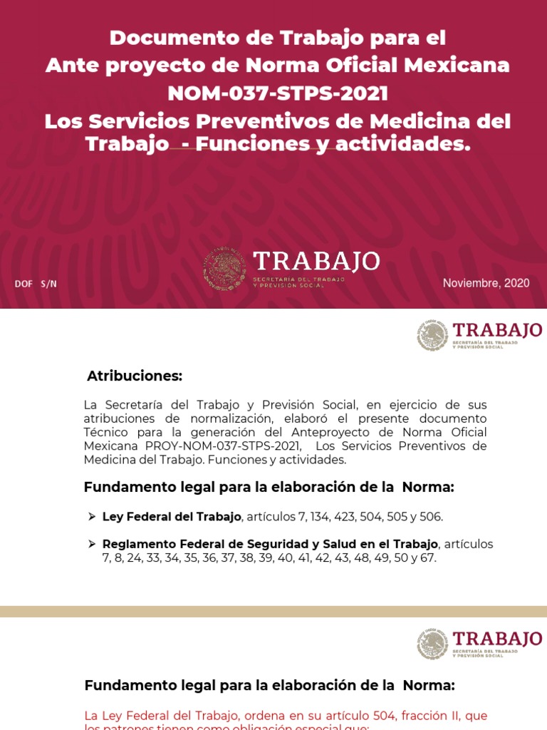 Proy de NOM 037 STPS | PDF | Seguridad y salud ocupacional | Medicina