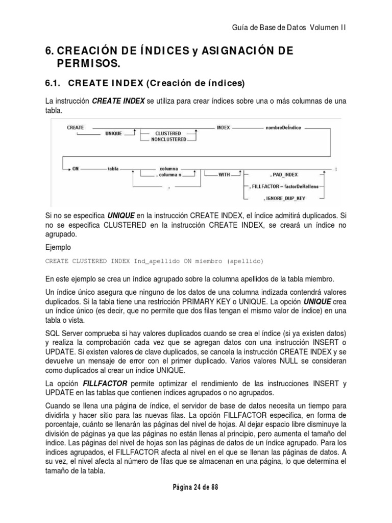 Creacion de Indices SQL | PDF | SQL | Servidor SQL de Microsoft Creacion de Indices SQL | PDF | SQL | Servidor SQL de Microsoft