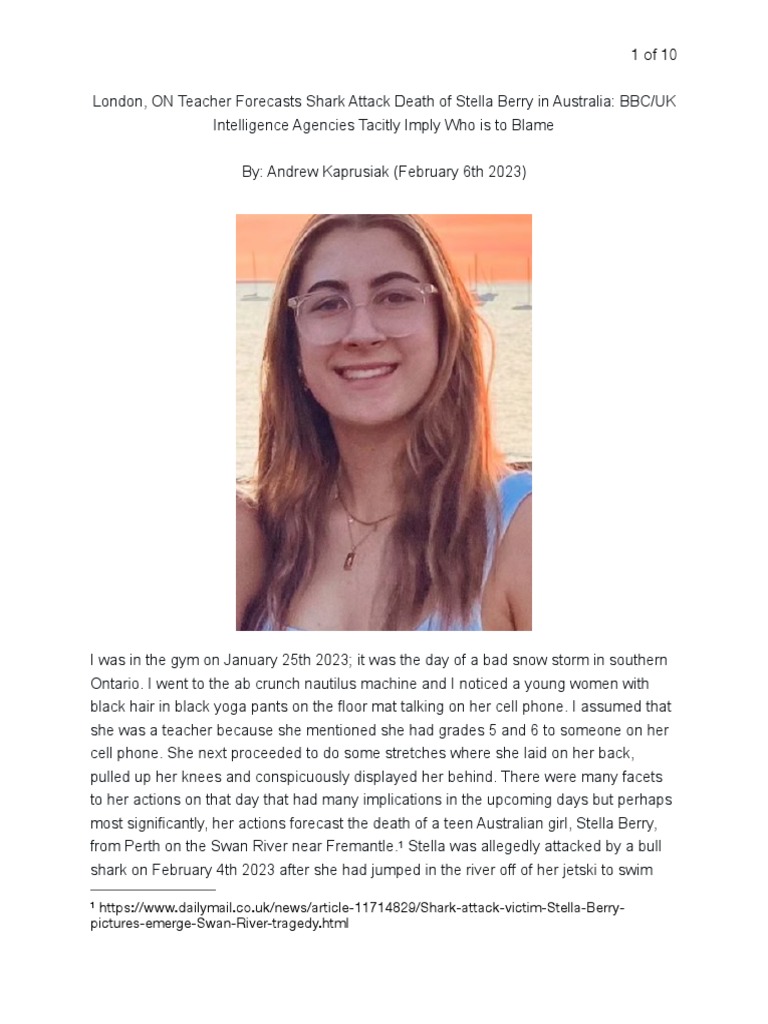 London, ON Teacher Forecasts Shark Attack Death of Stella Berry in ...
