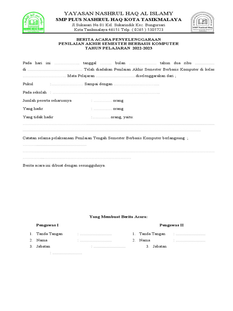 Penilaian Akhir Semester SMP Nashrul Haq | PDF