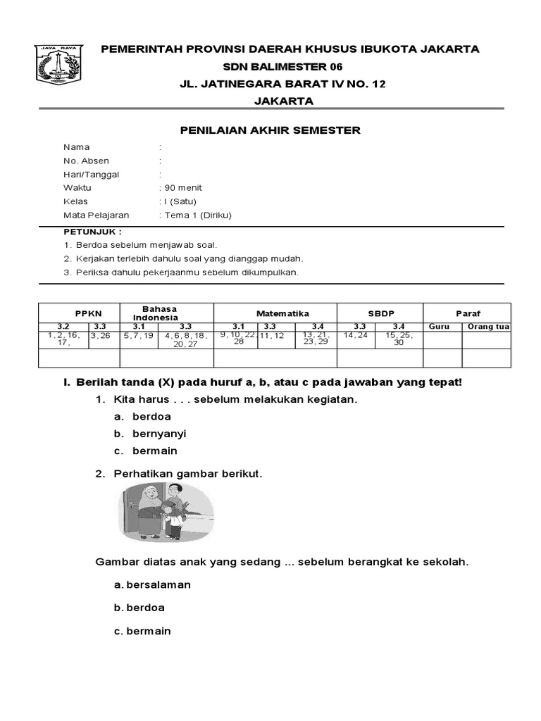 Pas Kelas 1 Tema 1 TP 2022 - 2023 Fix | PDF