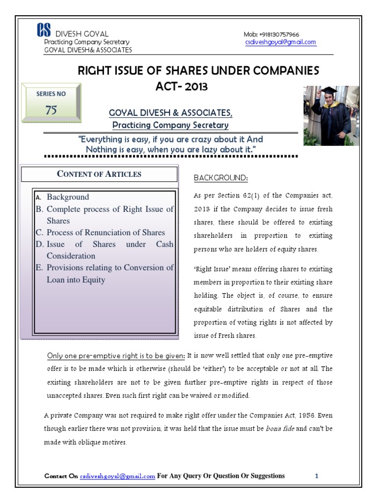 Right Issue of Shares Guide | PDF | Corporations | Justice