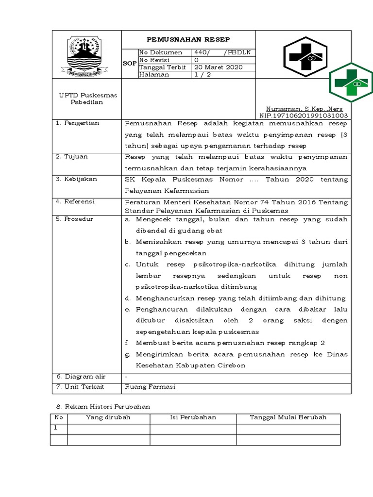 Sop Pemusnahan Resep | PDF