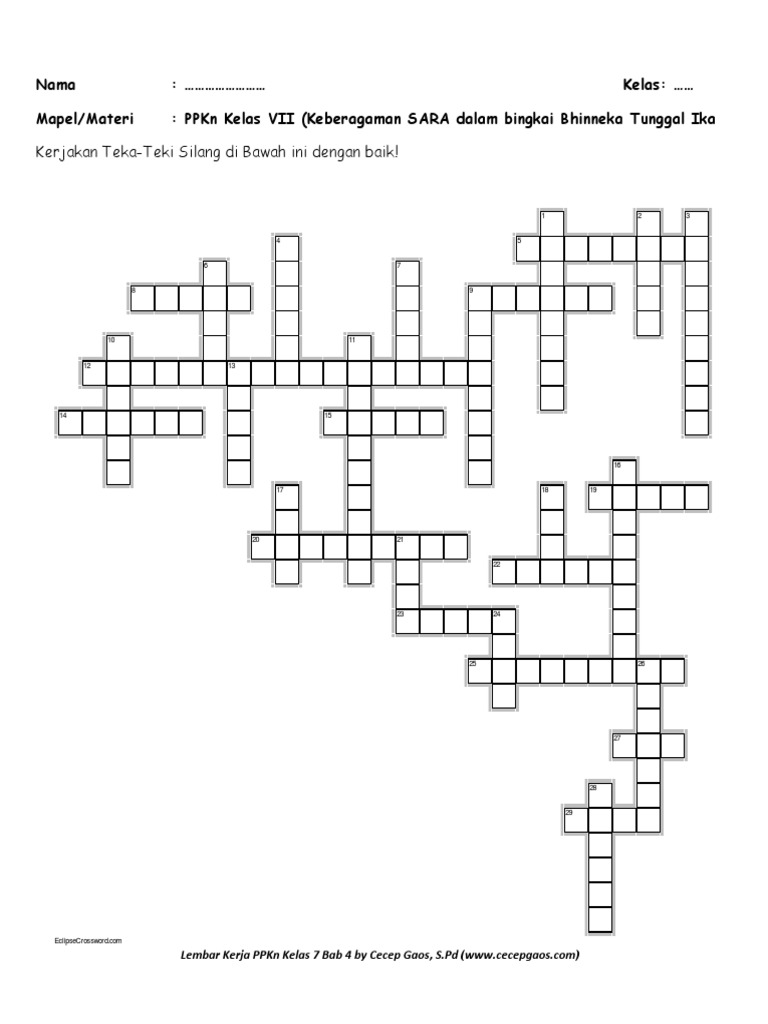 TTS Dan Cari Kata PPKN Kls 7 Bab 4 Keberagaman SARA | PDF