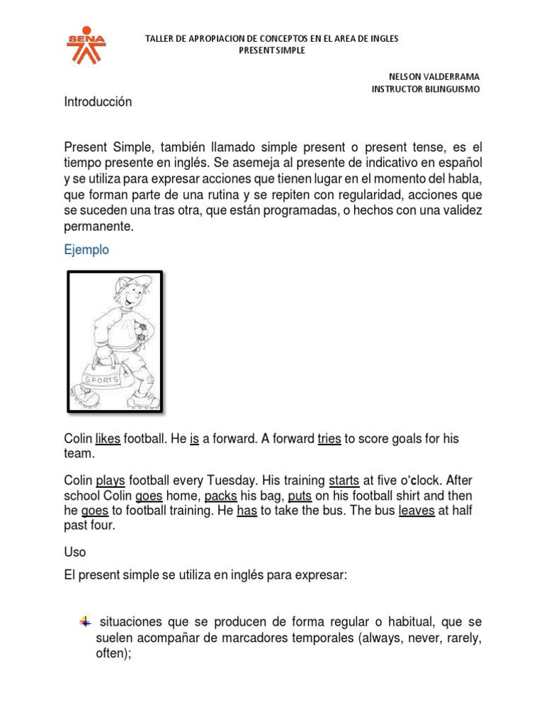 Taller Del Presente Simple | PDF | Verbo | Semántica
