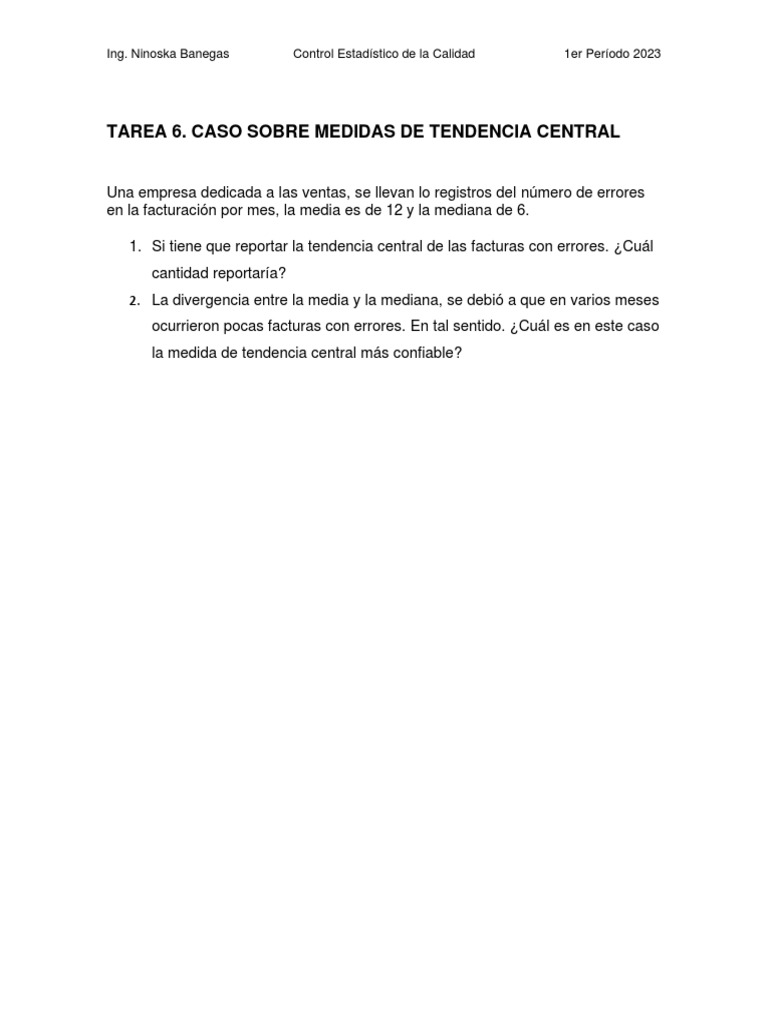 Tarea 6. CASO Medidas de Tendencia Central MTC | PDF