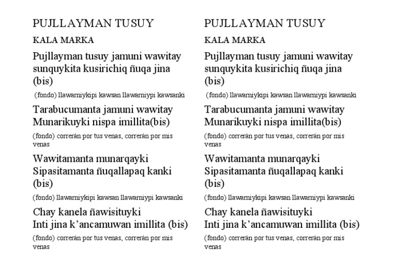 Letra de Pujllay en Quechua | PDF