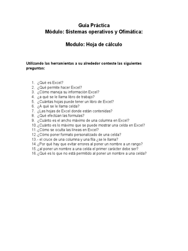 Guia de Preguntas 1 Que Es Excel | PDF