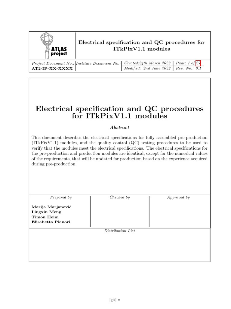 Electrical Specifications and Quality Control Procedures for ITkPixV1.1 Modules | PDF | Analog ...