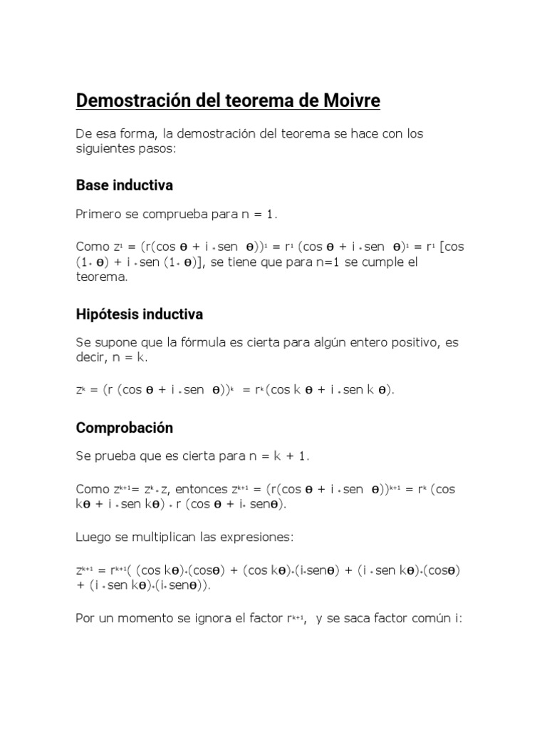 Demostración Del Teorema de Moivre | PDF | Funciones trigonométricas ...