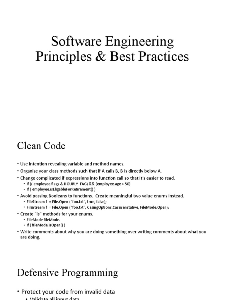Software Engineering Principles And Best Practices Pdf Parameter Computer Programming