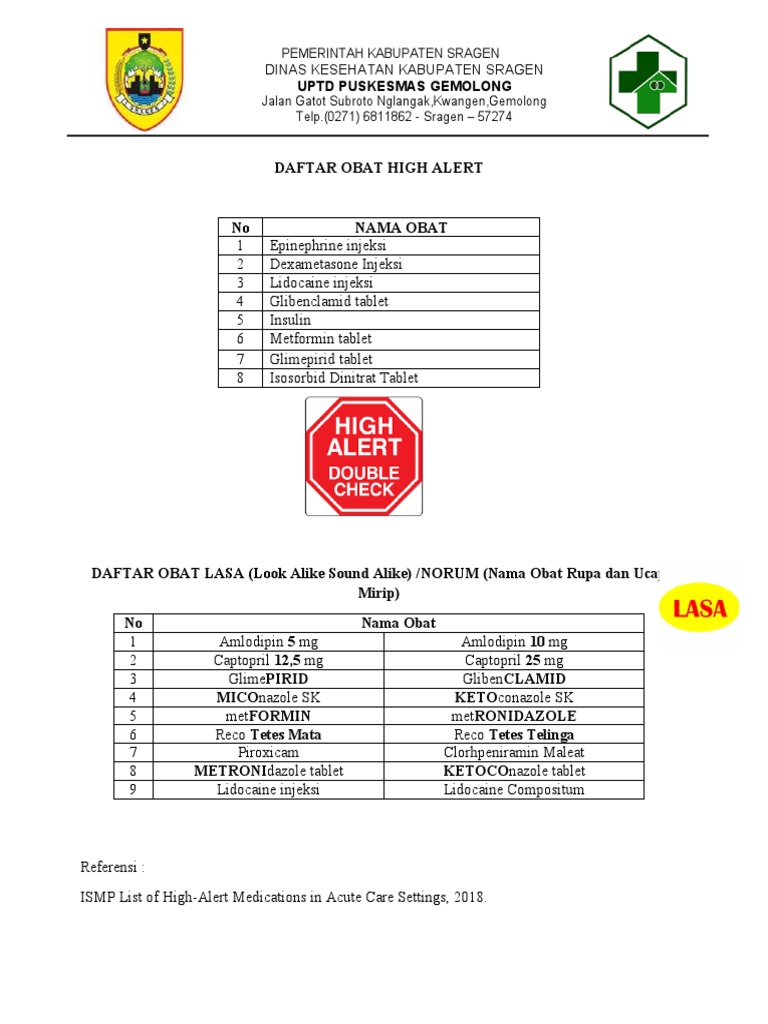 Daftar Obat High Alert 2022 | PDF