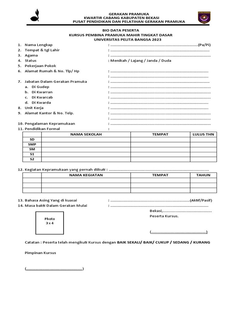 Bio Data Peserta KMD | PDF | Karier & Perkembangan