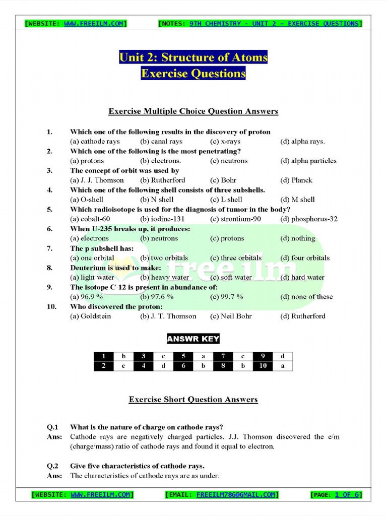 9th Chemistry Ch2 Exercise | PDF