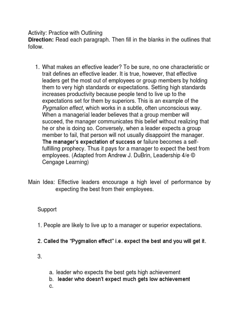 Practice With Outlining | PDF | Leadership | Cognitive Psychology