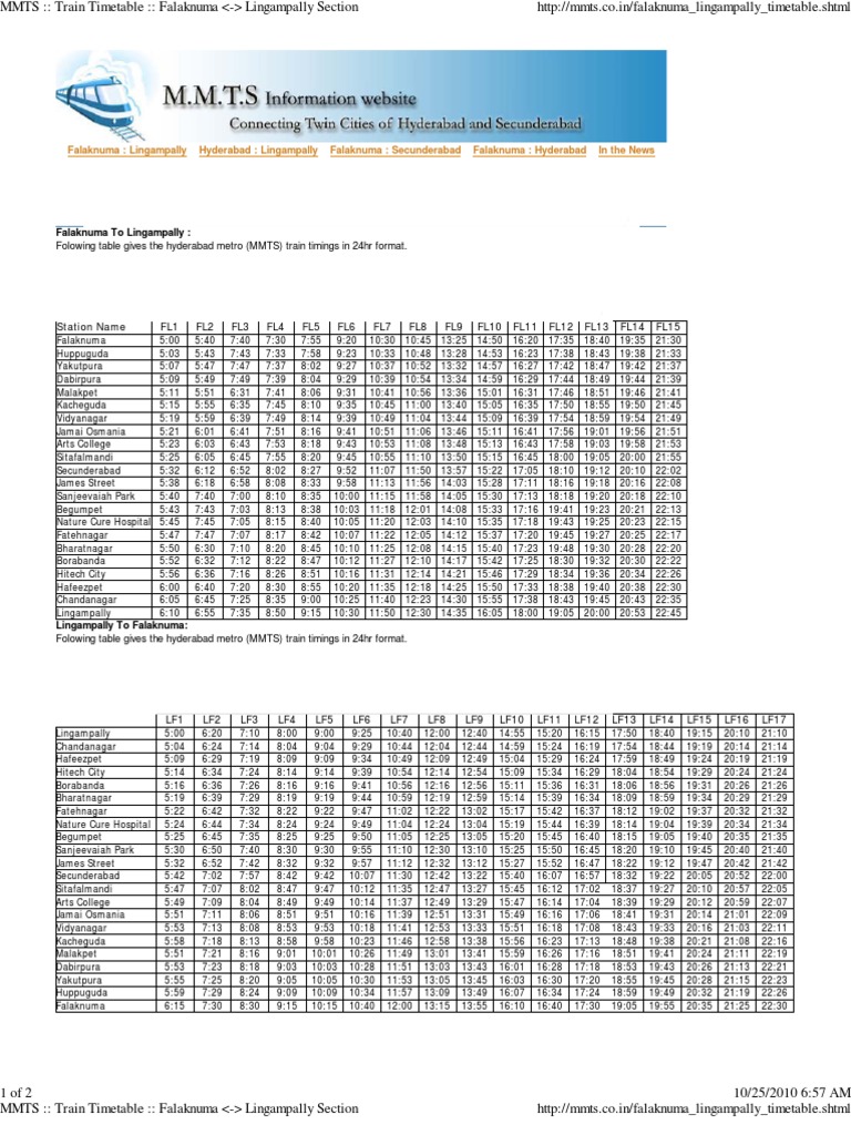 MMTS - Train Timetable - .. | PDF | Computers