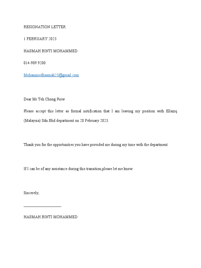 Formal Resignation Letter Template | PDF