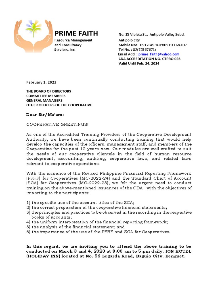 Invitation Letter For PFRF and Sca March 3 and 4 1 | PDF | Financial ...