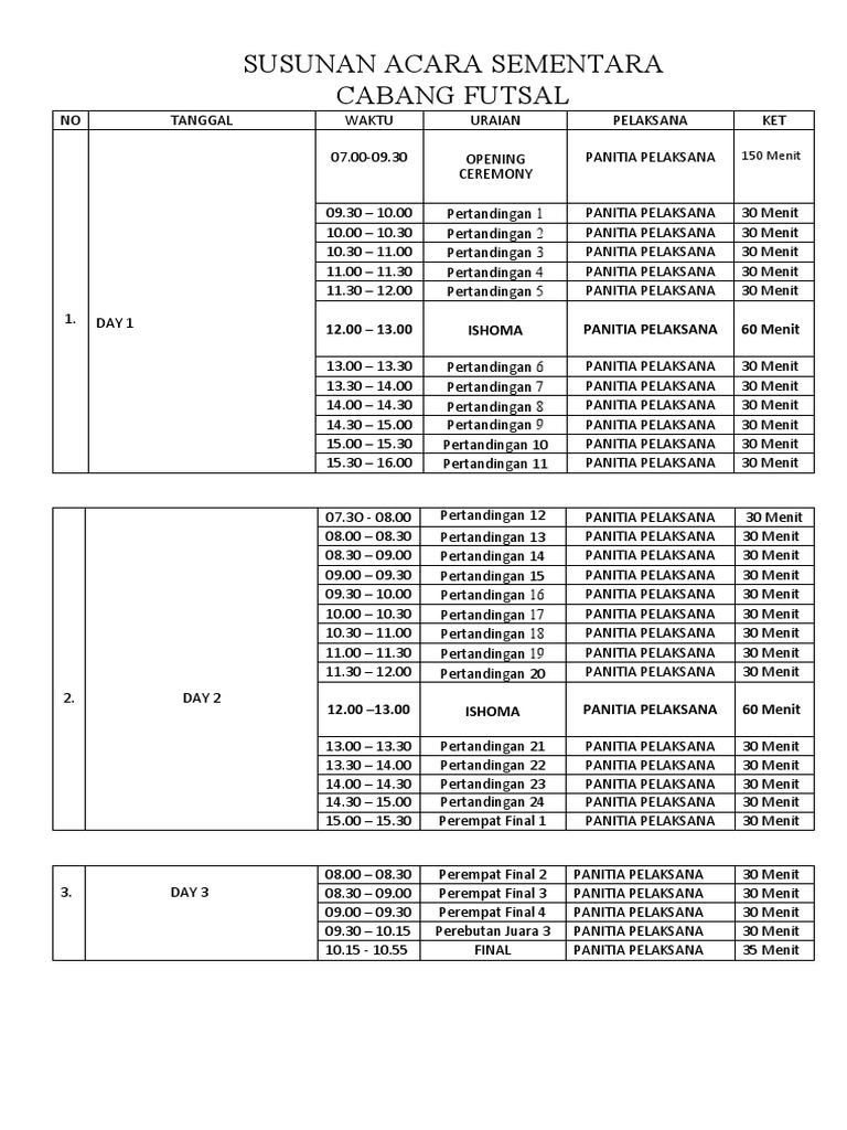 Susunan Acara Futsal | PDF