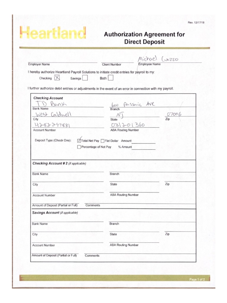 Direct Deposit, Emergency Contact Form Michael Cuozzo 8.25.21 | PDF