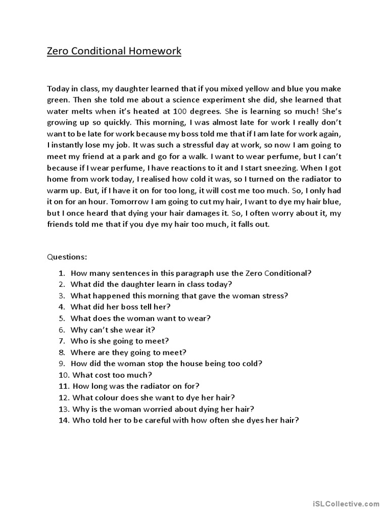 Zero Conditional Reading & Comprehension Sheet | PDF