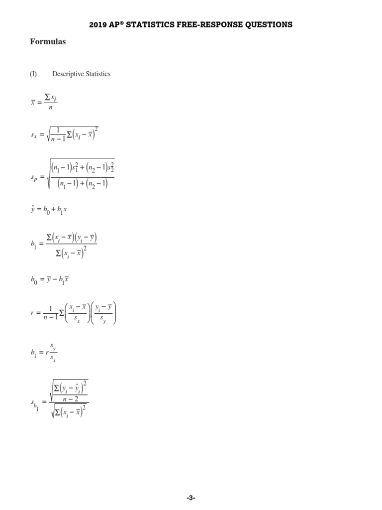 AP Statistics 2019 Free-Response Questions 1,2, 3 | PDF | Statistics ...