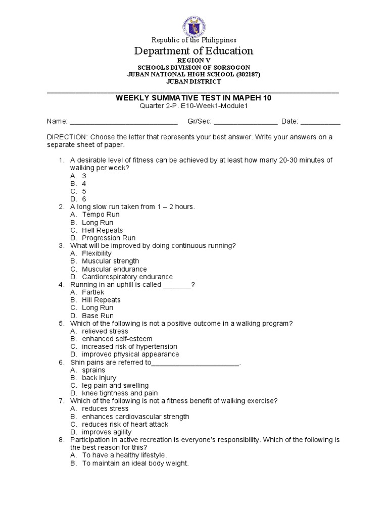 WT-Q2-PE10-Wk1 (Module 1) | PDF | Physical Fitness | Physical Exercise