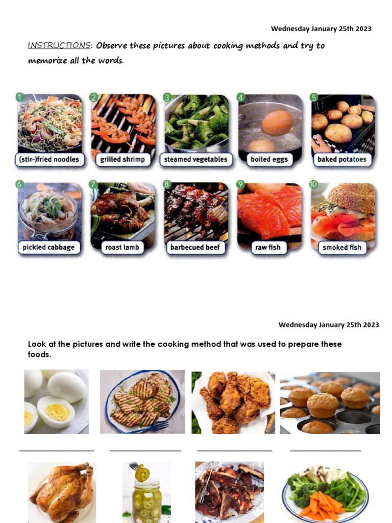Cooking Methods Vocabulary Exercise | PDF