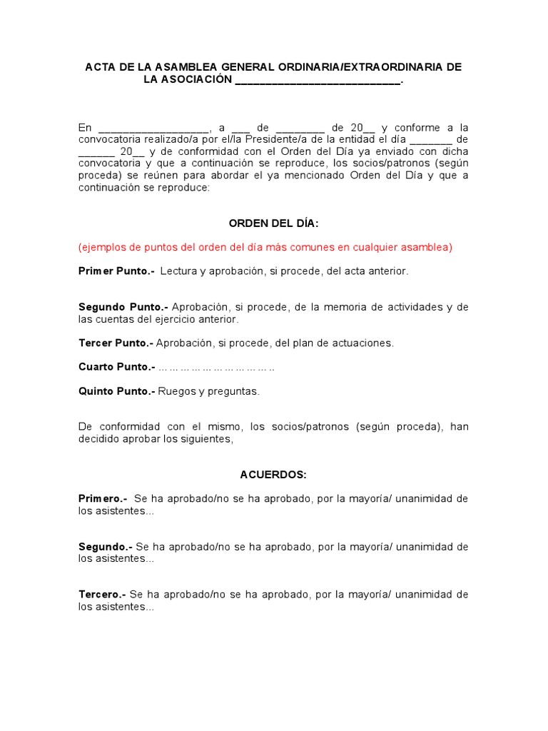 Modelo Acta de La Asamblea General Ordinaria-3 | PDF